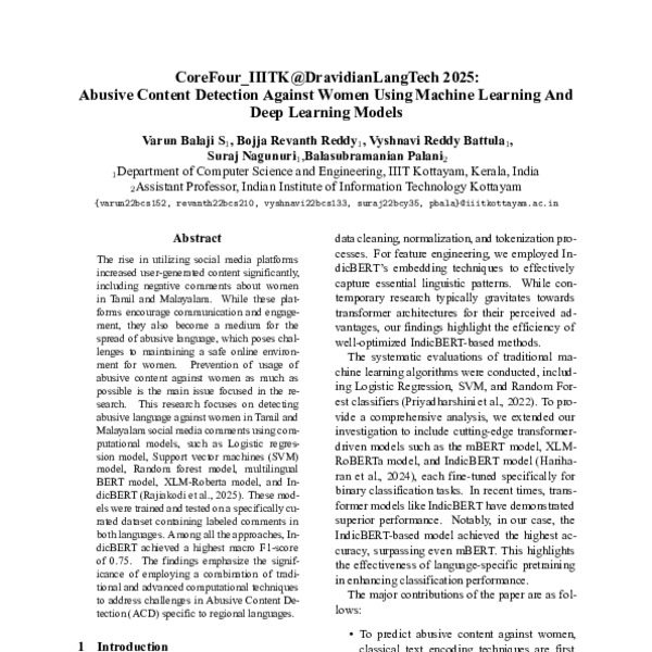 CoreFour_IIITK@DravidianLangTech 2025: Abusive Content Detection ...
