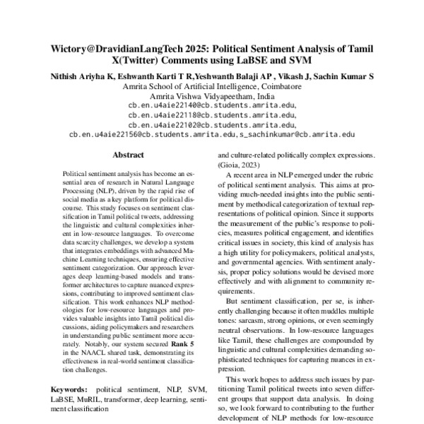 Wictory@DravidianLangTech 2025: Political Sentiment Analysis of Tamil X(Twitter) Comments using ...