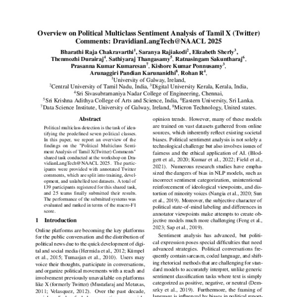 Overview on Political Multiclass Sentiment Analysis of Tamil X (Twitter) Comments ...