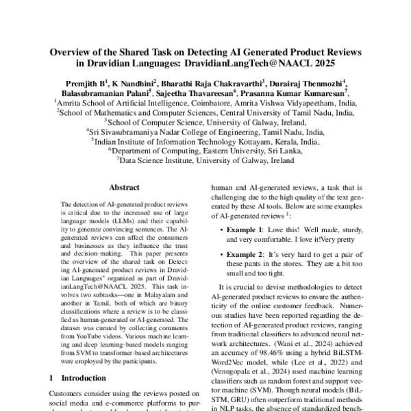 Overview of the Shared Task on Detecting AI Generated Product Reviews in Dravidian Languages ...