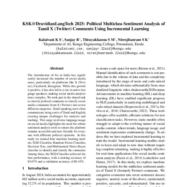 KSK@DravidianLangTech 2025: Political Multiclass Sentiment Analysis of Tamil X (Twitter ...