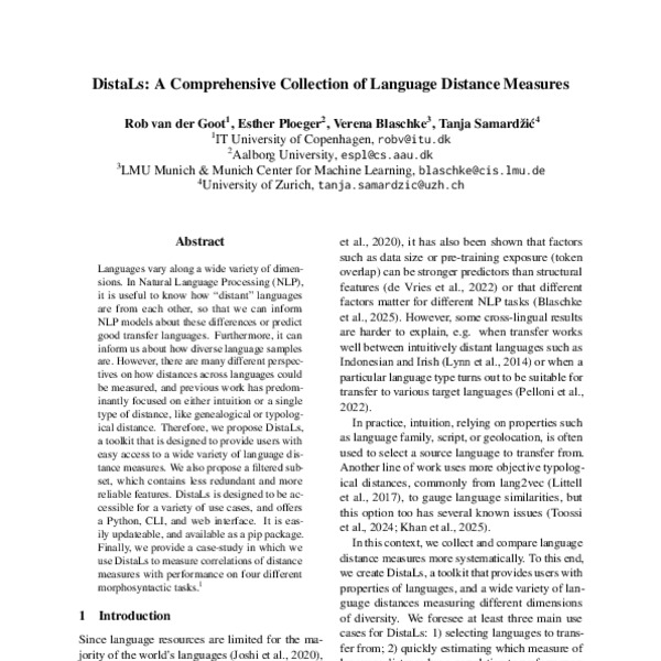 DistaLs: a Comprehensive Collection of Language Distance Measures - ACL ...