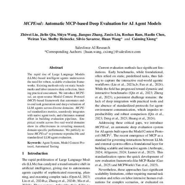 MCPEval: Automatic MCP-based Deep Evaluation for AI Agent Models - ACL ...