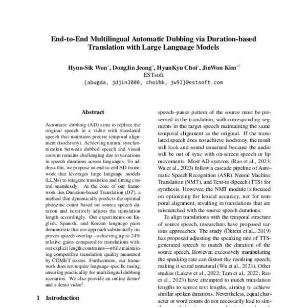 End-to-End Multilingual Automatic Dubbing via Duration-based Translation with Large Language ...