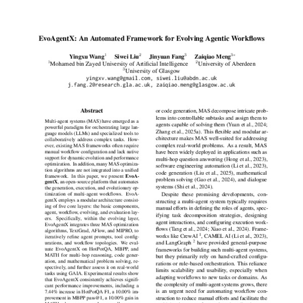 EvoAgentX: An Automated Framework for Evolving Agentic Workflows - ACL Anthology