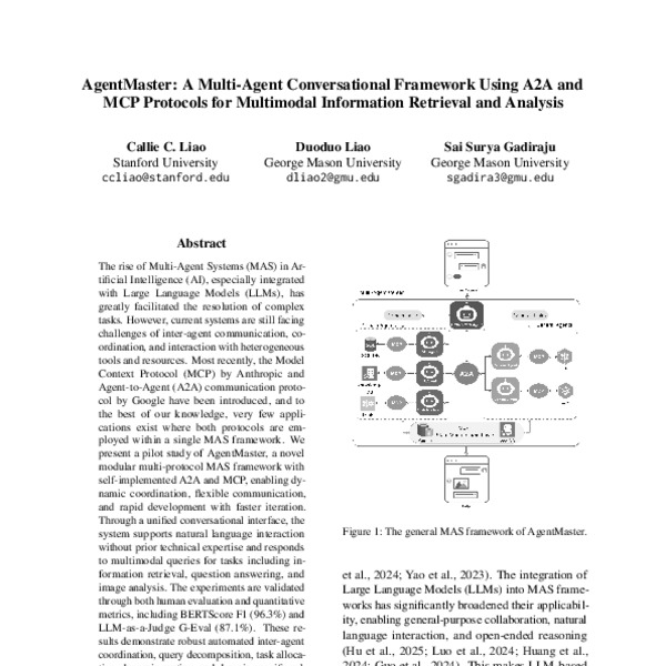 AgentMaster: A Multi-Agent Conversational Framework Using A2A and MCP Protocols for Multimodal ...