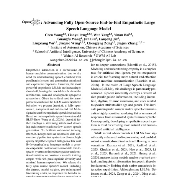 OpenS2S: Advancing Fully Open-Source End-to-End Empathetic Large Speech Language Model - ACL ...