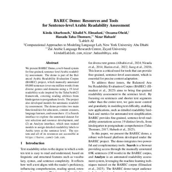 BAREC Demo: Resources and Tools for Sentence-level Arabic Readability ...