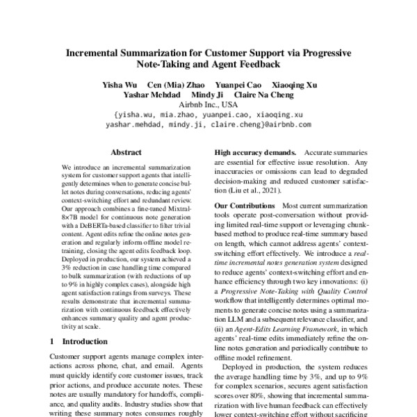 Incremental Summarization for Customer Support via Progressive Note ...