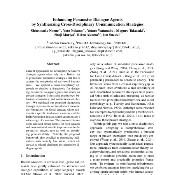 Enhancing Persuasive Dialogue Agents by Synthesizing Cross‐Disciplinary ...