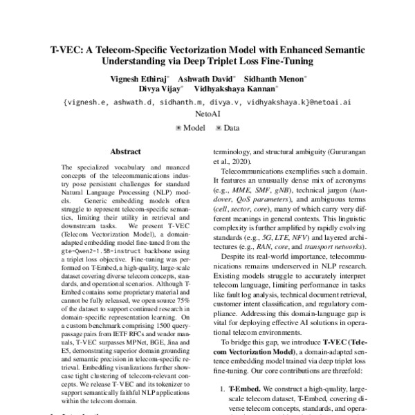 T-VEC: A Telecom-Specific Vectorization Model with Enhanced Semantic ...