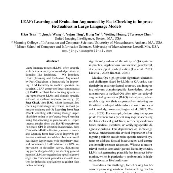 LEAF: Learning and Evaluation Augmented by Fact-Checking to Improve ...