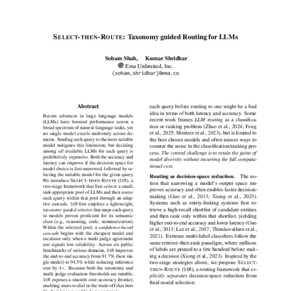 Select-then-Route : Taxonomy guided Routing for LLMs - ACL Anthology