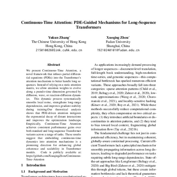 Continuous-Time Attention: PDE-Guided Mechanisms for Long-Sequence Transformers - ACL Anthology