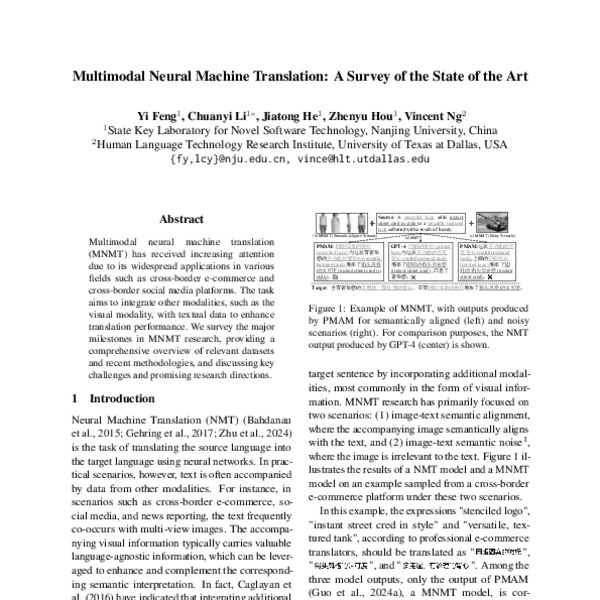 Multimodal Neural Machine Translation: A Survey of the State of the Art ...