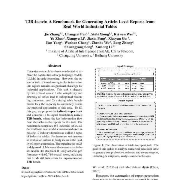 T2R-BENCH: A Benchmark for Real World Table-to-Report Task - ACL Anthology