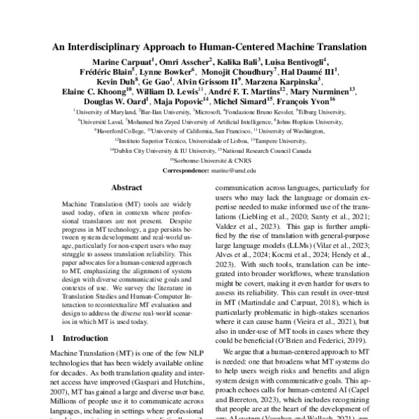 An Interdisciplinary Approach to Human-Centered Machine Translation ...