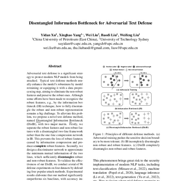 Disentangled Information Bottleneck for Adversarial Text Defense - ACL ...