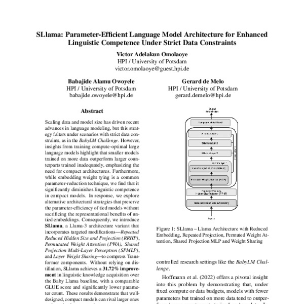 SLlama: Parameter-Efficient Language Model Architecture for Enhanced Linguistic Competence Under ...