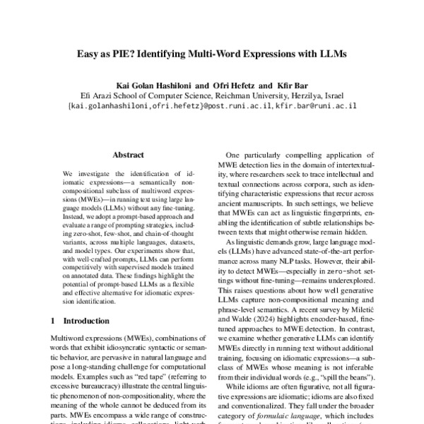 Easy as PIE? Identifying Multi-Word Expressions with LLMs - ACL Anthology