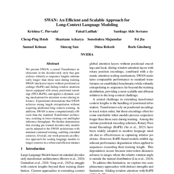 SWAN: An Efficient and Scalable Approach for Long-Context Language ...
