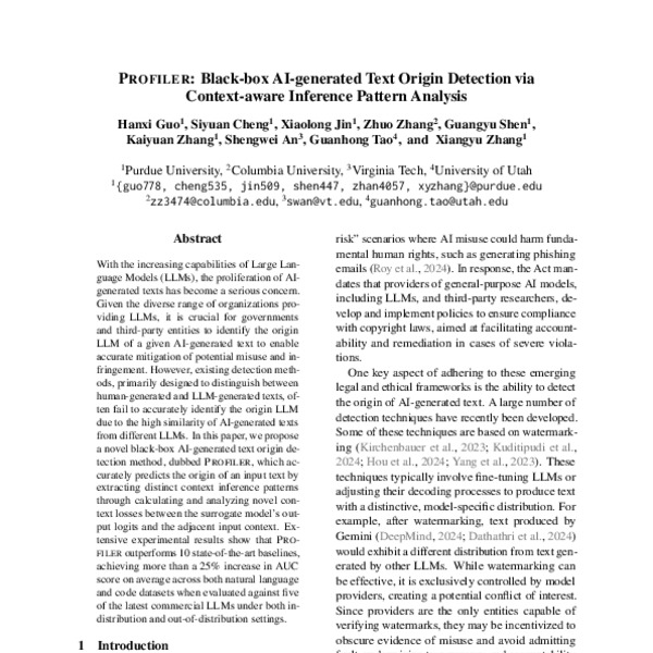 Profiler: Black-box AI-generated Text Origin Detection via Context ...