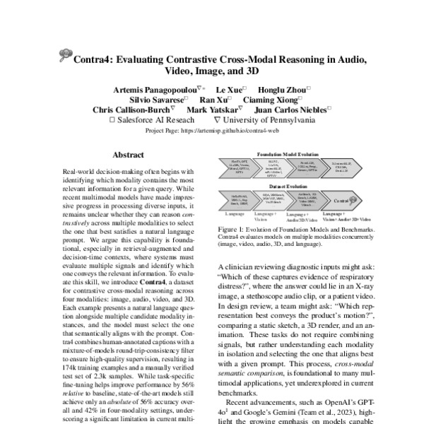 Contra4: Evaluating Contrastive Cross-Modal Reasoning in Audio, Video, Image, and 3D - ACL Anthology