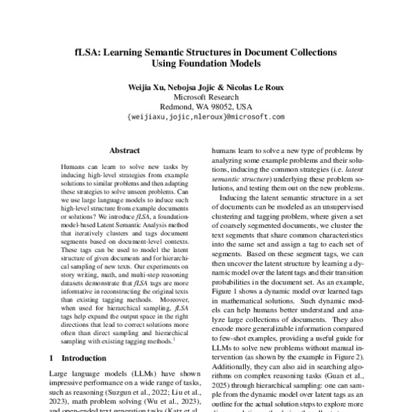 fLSA: Learning Semantic Structures in Document Collections Using Foundation Models - ACL Anthology