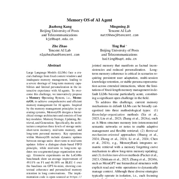 Memory OS of AI Agent - ACL Anthology