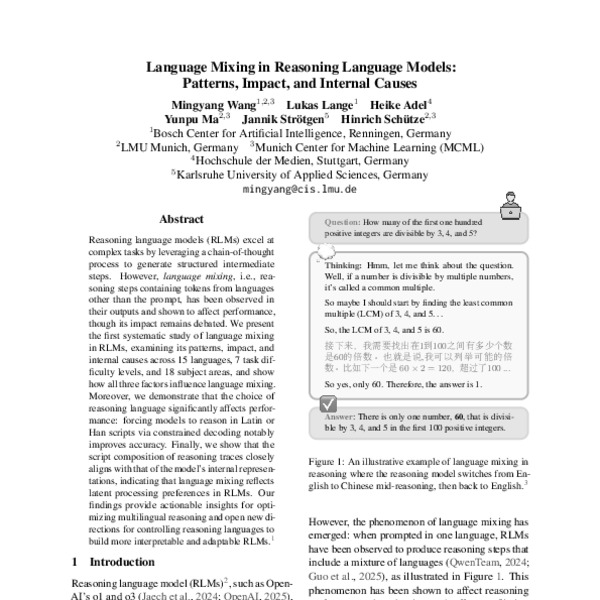 Language Mixing in Reasoning Language Models: Patterns, Impact, and ...