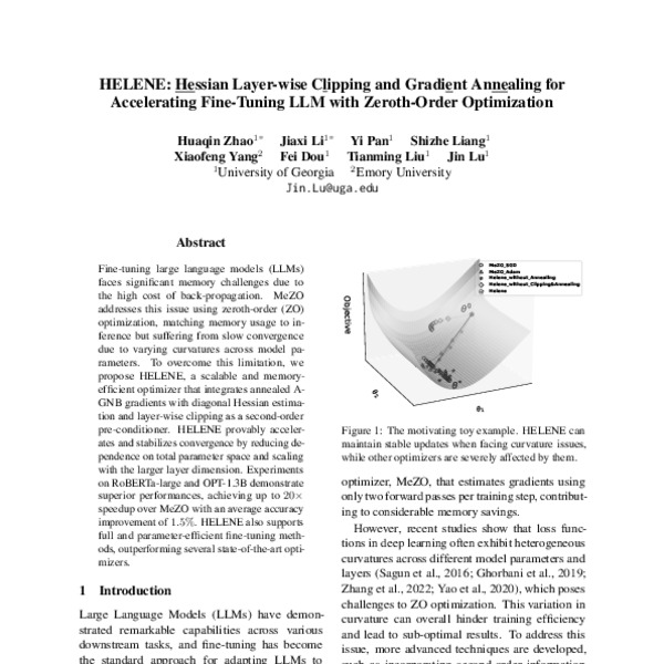 HELENE: Hessian Layer-wise Clipping and Gradient Annealing for Accelerating Fine-tuning LLM with ...