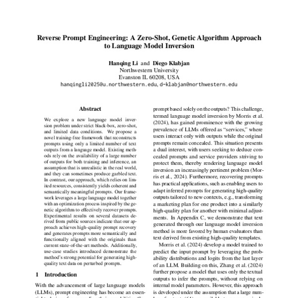 Reverse Prompt Engineering: A Zero-Shot, Genetic Algorithm Approach to ...