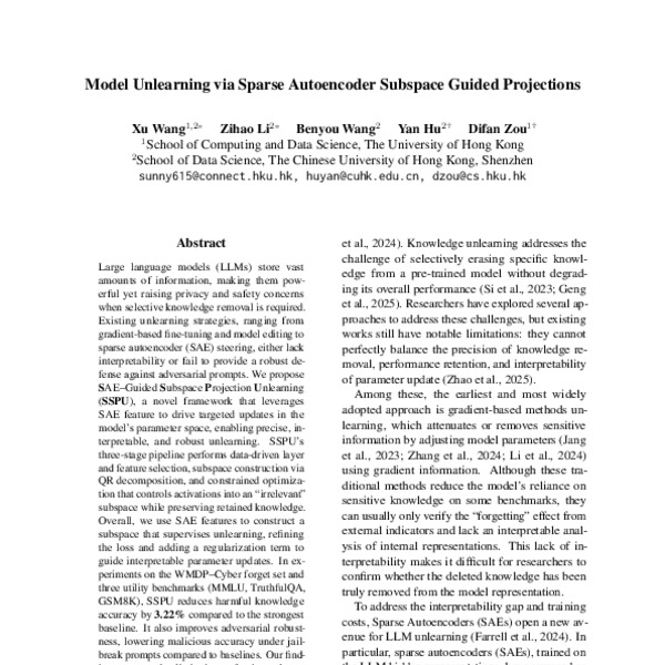 Model Unlearning via Sparse Autoencoder Subspace Guided Projections - ACL Anthology