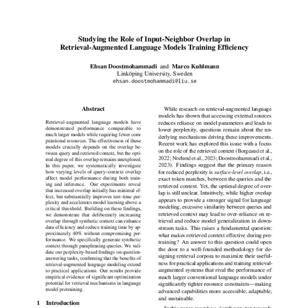 Studying the Role of Input-Neighbor Overlap in Retrieval-Augmented ...