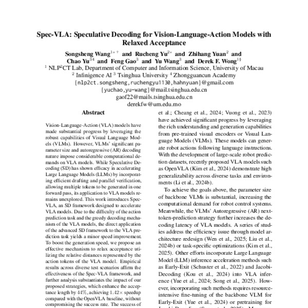 Spec-VLA: Speculative Decoding for Vision-Language-Action Models with Relaxed Acceptance - ACL ...