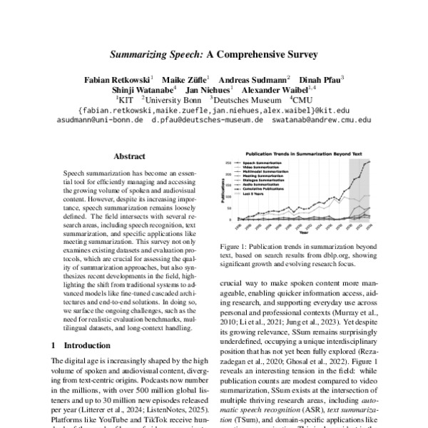 Summarizing Speech: A Comprehensive Survey - ACL Anthology