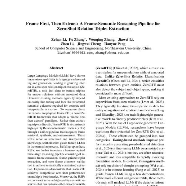 Frame First, Then Extract: A Frame-Semantic Reasoning Pipeline for Zero-Shot Relation Triplet ...