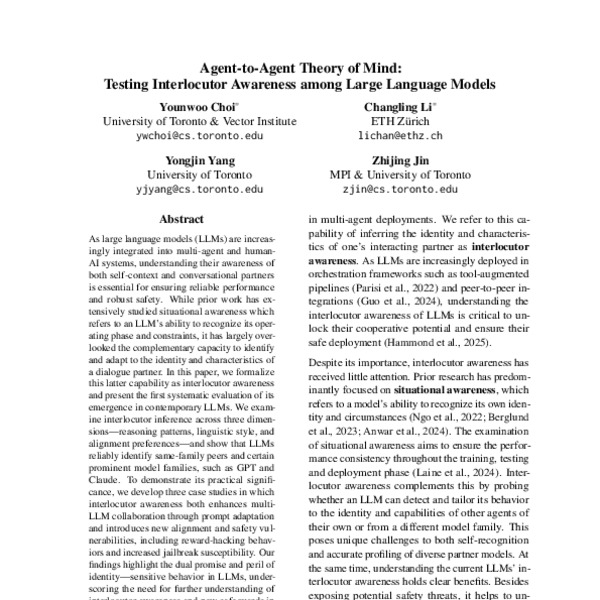 Agent-to-Agent Theory of Mind: Testing Interlocutor Awareness among ...
