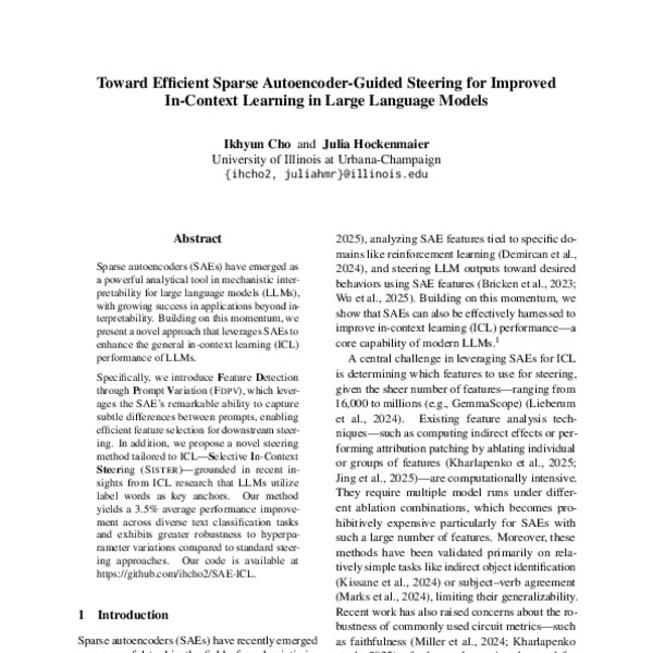 Toward Efficient Sparse Autoencoder-Guided Steering for Improved In-Context Learning in Large ...