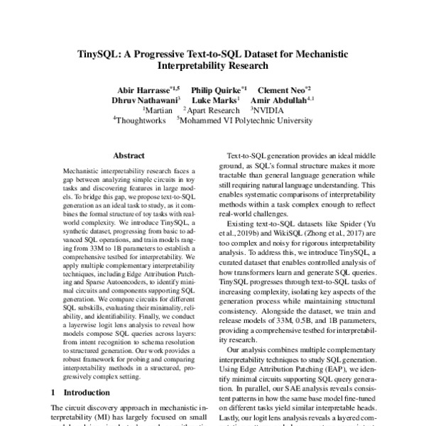 TinySQL: A Progressive Text-to-SQL Dataset for Mechanistic Interpretability Research - ACL Anthology