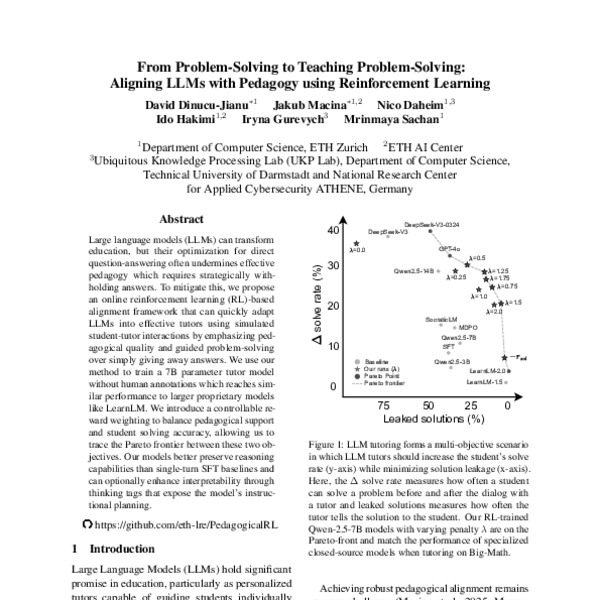 From Problem-Solving to Teaching Problem-Solving: Aligning LLMs with Pedagogy using ...