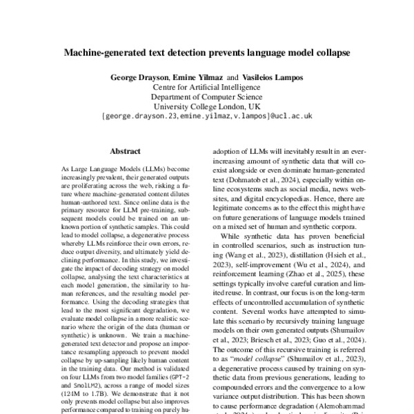 Machine-generated text detection prevents language model collapse - ACL ...