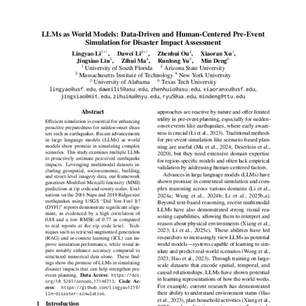 LLMs as World Models: Data-Driven and Human-Centered Pre-Event ...