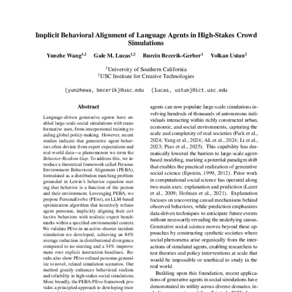 Implicit Behavioral Alignment of Language Agents in High-Stakes Crowd Simulations - ACL Anthology