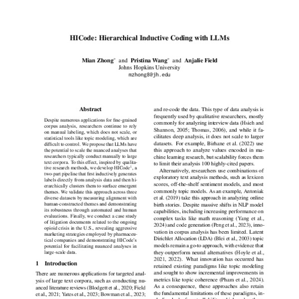 HICode: Hierarchical Inductive Coding with LLMs - ACL Anthology