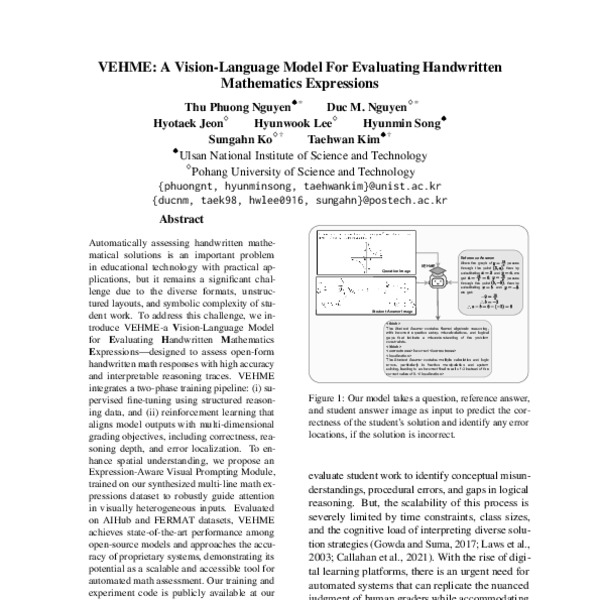 VEHME: A Vision-Language Model For Evaluating Handwritten Mathematics ...