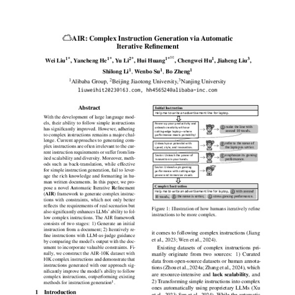 AIR: Complex Instruction Generation via Automatic Iterative Refinement ...