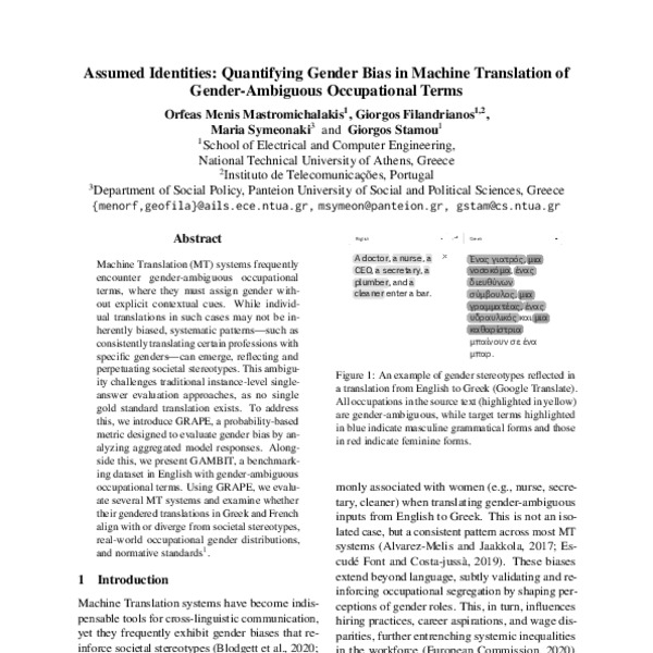 Assumed Identities: Quantifying Gender Bias in Machine Translation of ...