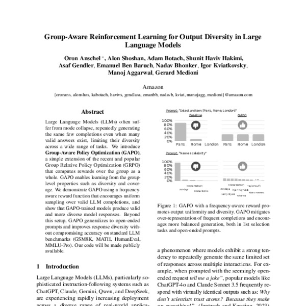 Group-Aware Reinforcement Learning for Output Diversity in Large Language Models - ACL Anthology