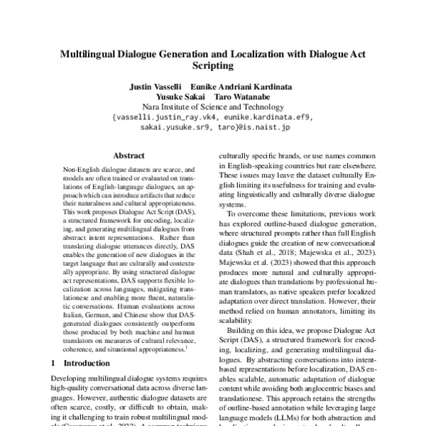 Multilingual Dialogue Generation and Localization with Dialogue Act ...